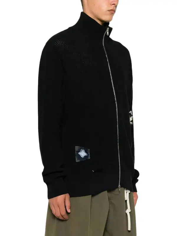 SONG FOR THE MUTE Floral Patch Zip-up Cardigan - Black