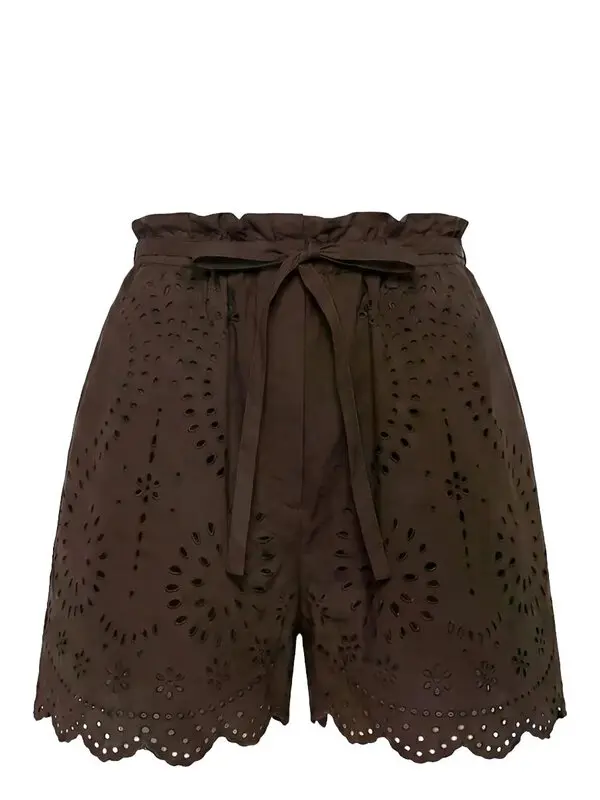 MEIMEIJ Broderie Anglaise Scalloped Shorts - Brown