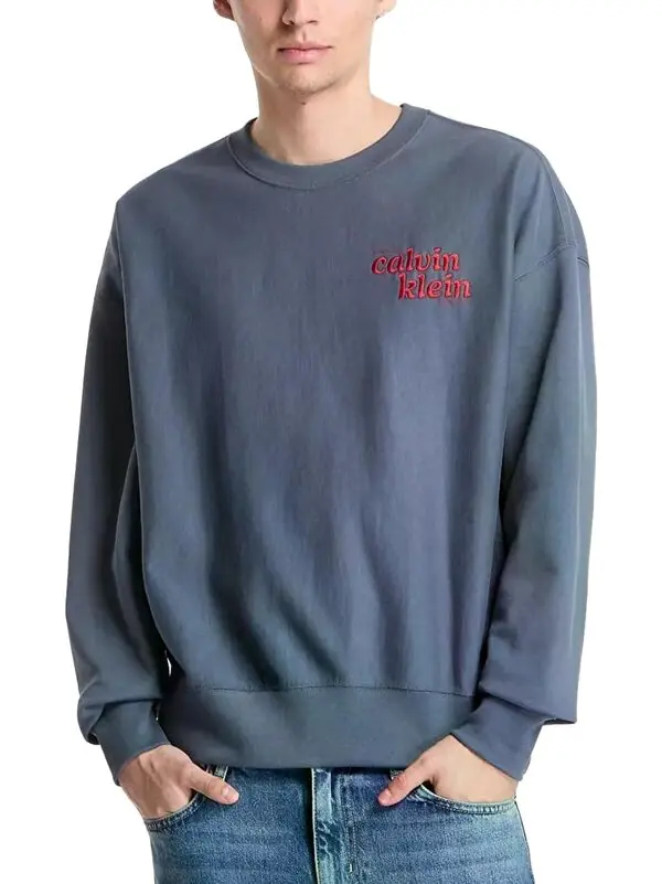Calvin Klein Embroidered Logo Crew Neck Sweater - Blue