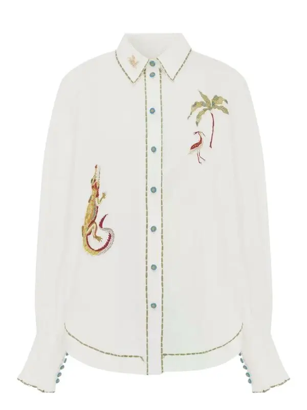 ALEMAIS Aleles Camelias Embellished Shirt - White