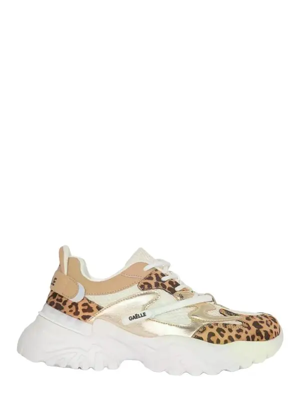 GAELLE PARIS Gaelle Leopard-panel Sneakers - Neutrals