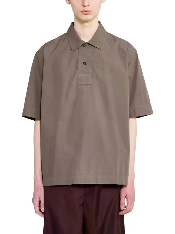 MARGARET HOWELL Mhl. Offset Placket Polo Shirt - Brown