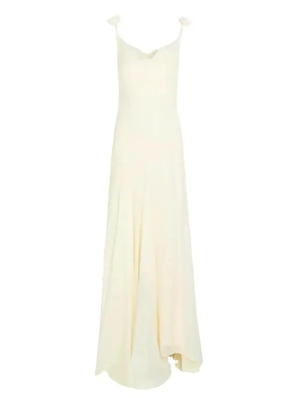 DE LA VALI Dia Lace-trimmed Floral-appliqué Maxi Dress - Neutrals