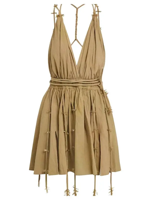 Caravana Artisana Fringed Mini Dress - Neutrals