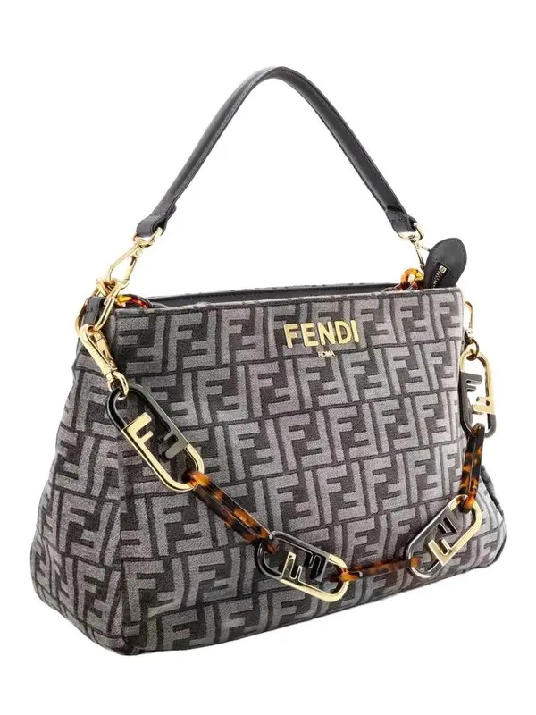 Fendi O'lock Zip Shoulder Bag Zucca Chenille Hobo Bag - Grey