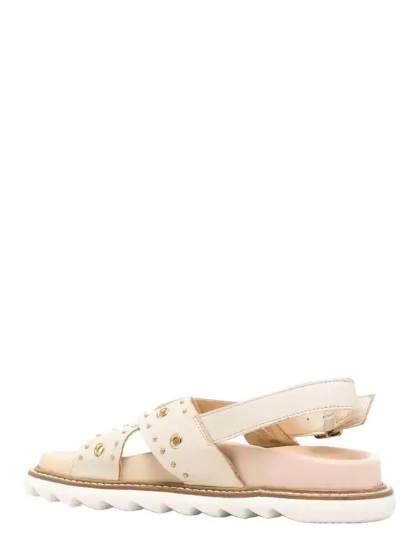 SERGIO MORETTI FIRENZE Eyelet Embellished Studded Sandals - Neutrals
