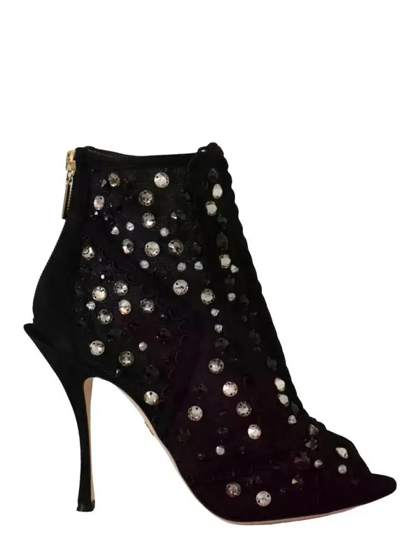 Dolce & Gabbana Embellished Peep-toe Ankle Boots - Black