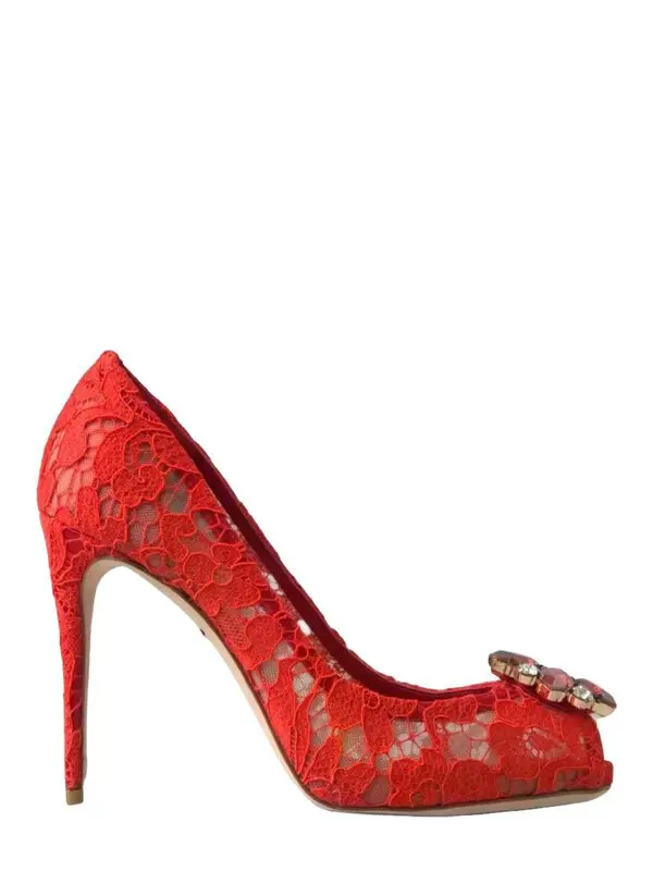 Dolce & Gabbana Taormina Lace Crystal-embellished Peep-toe Pumps - Red