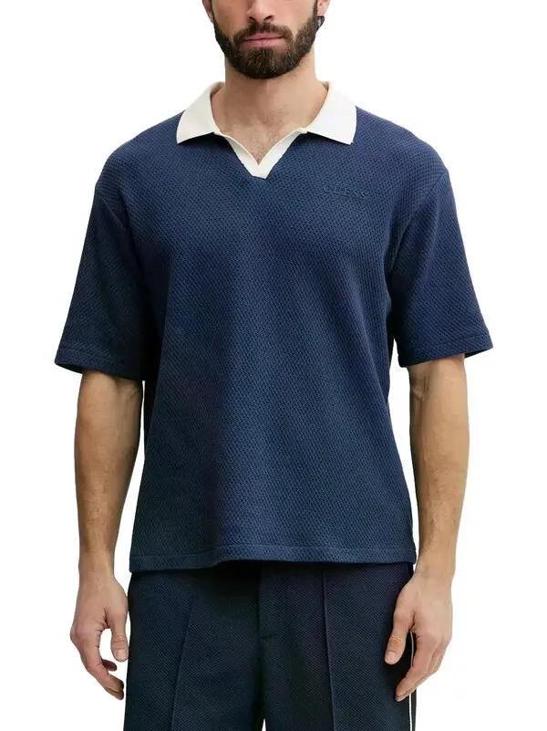 Guess Logo-appliqué Waffle-knit T-shirt - Blue