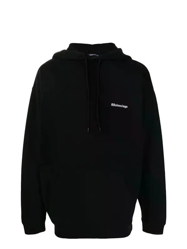 Balenciaga Oversize Logo Embroidered Hoodie - Black
