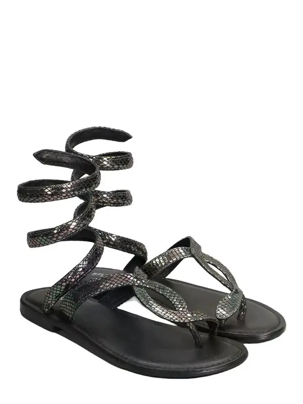 FUSION Snake-effect Wrap-around Sandals - Black