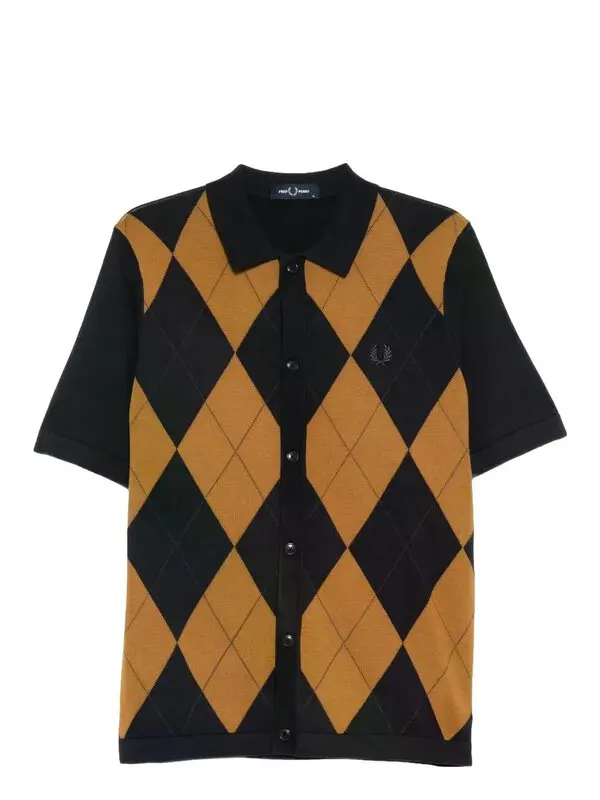 Fred Perry Argyle-pattern Button-up Sweater - Blue