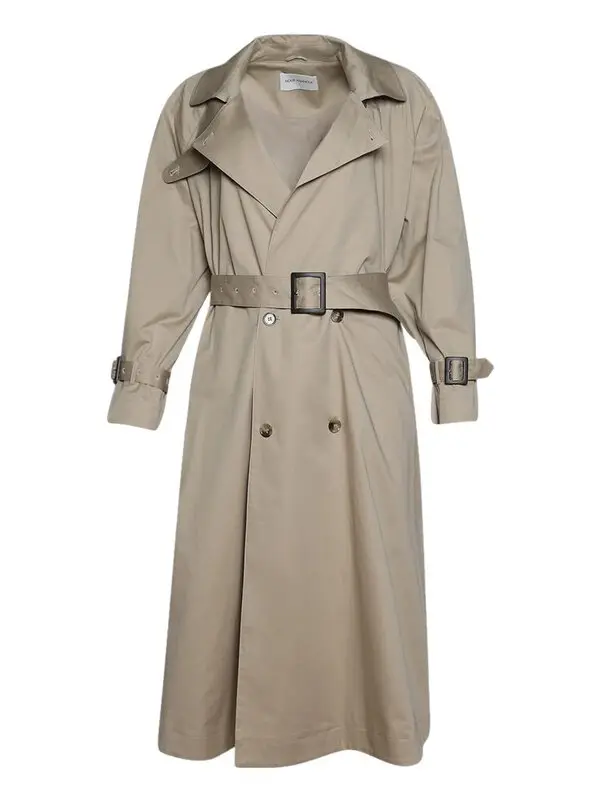 Nour Hammour Draped Cotton Trench Coat - Khaki