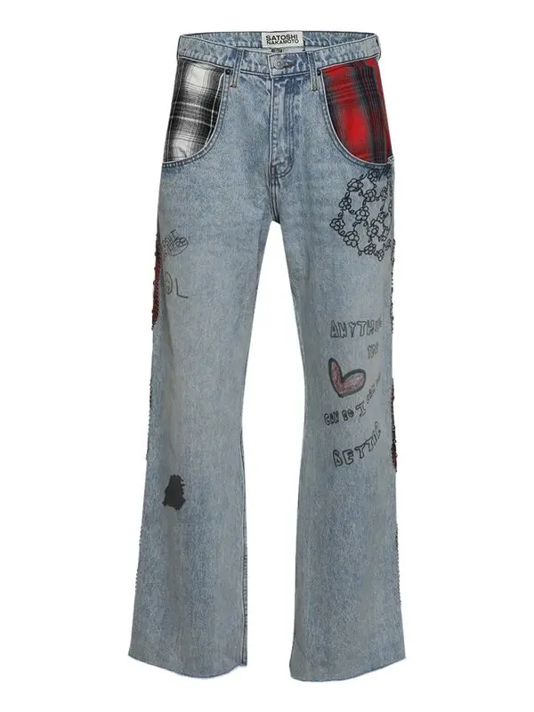 SATOSHI NAKAMOTO Blue Denim Patched Jeans - Light  Blue