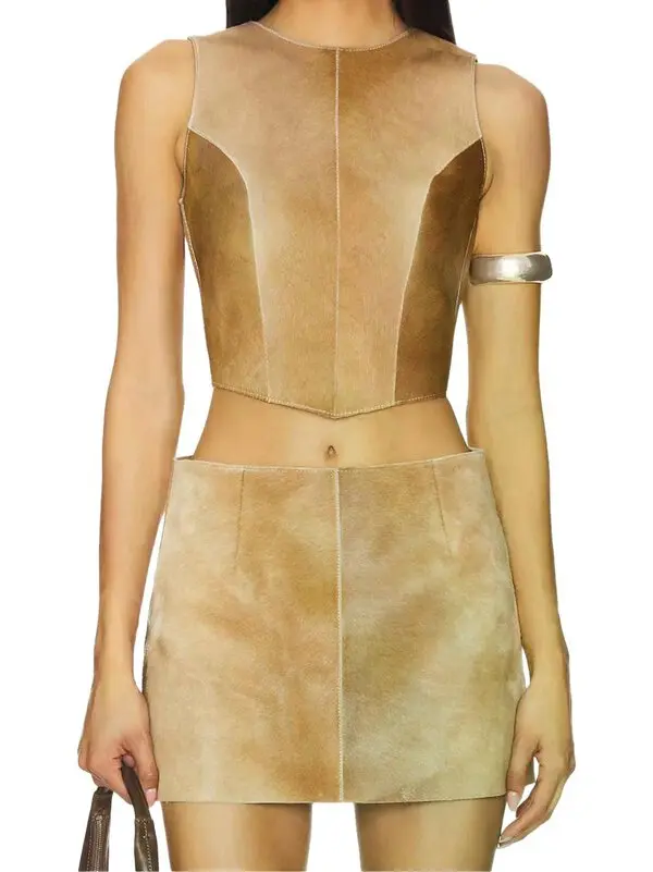 ZUT Hair-on Leather Skirt - Brown