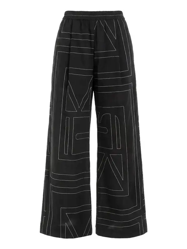 MEIMEIJ Contrast Stitch Wide-leg Trousers - Black