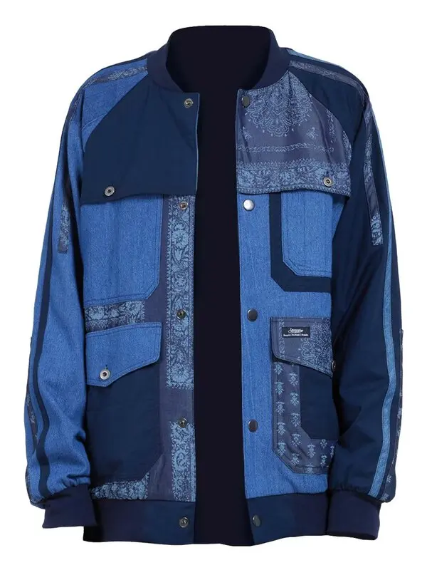 STORY WEAR Patchwork Denim Baseball Jacket - Blue