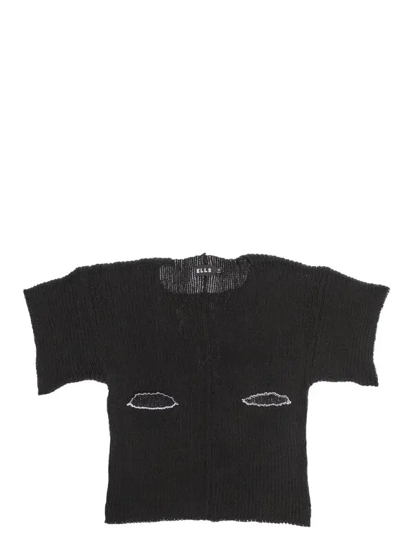 ELLS Name Slit Top Ribbed Cotton Knit With Cut-out Detail - Black