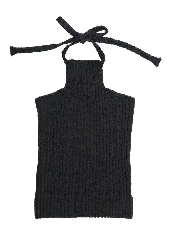 ELLS Ribbed Halter Top With Back Tie Detail - Black