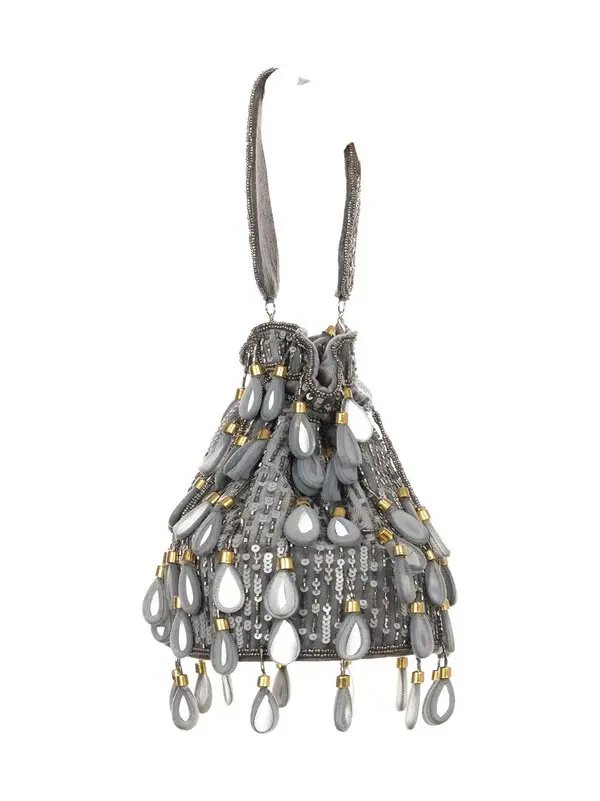 PODE Keisha Drawstring Embellished Bag - Grey