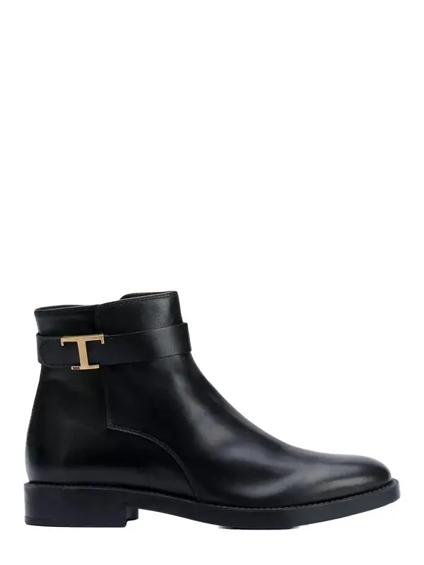 TOD'S T-buckle Leather Ankle Boots - Black