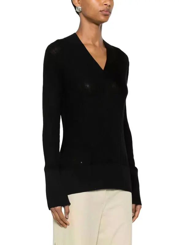 JOSEPH Ribbed Knit V-neck Top - Black
