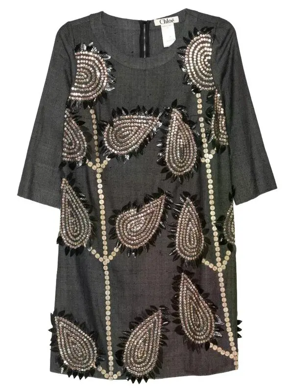Chloé 2006 Embellished Leaf-motif Dress - Grey