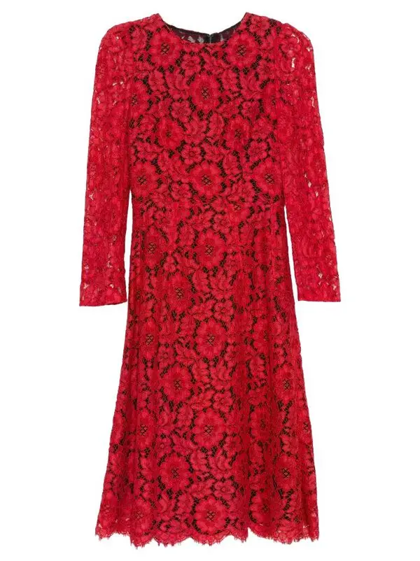 Dolce & Gabbana Dark Floral-lace Midi Dress - Red