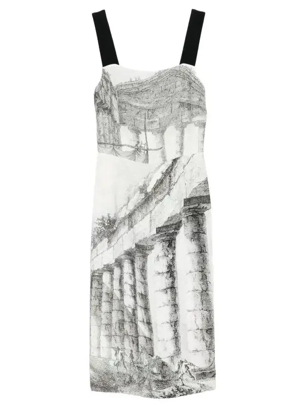 Dolce & Gabbana Greek Temple Print Midi Dress - Grey