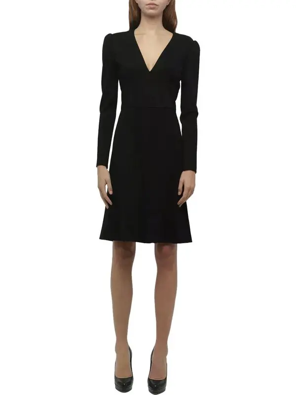 Alexander McQueen Long Sleeved V-neck Dress - Black