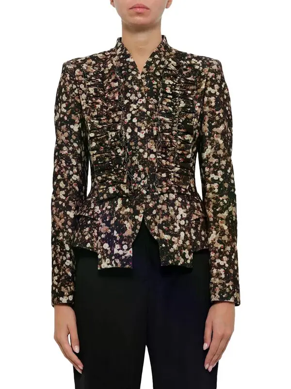Givenchy Floral Motif Ruffled Blazer - Brown