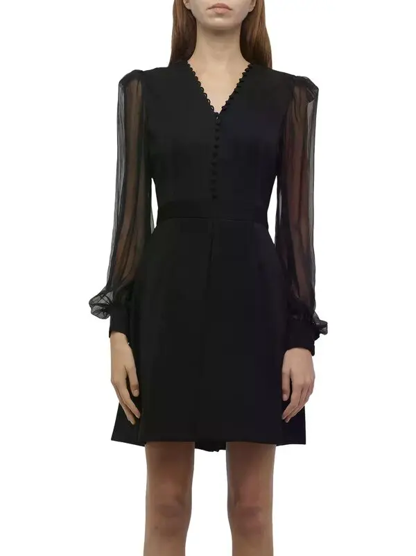 Alexander McQueen Sheer Sleeve Mini Dress - Black