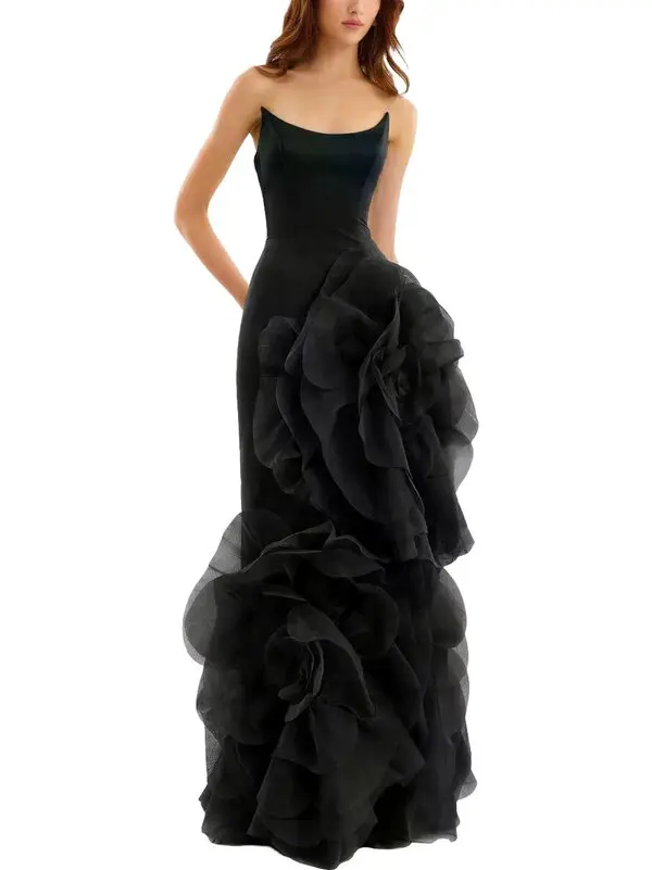 GEMY MAALOUF Sculpted Floral-appliqué Dress - Black