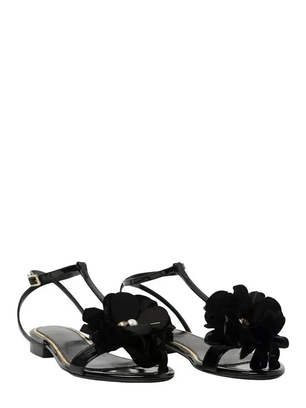LANVIN Floral-embellished T-bar Sandals - Black