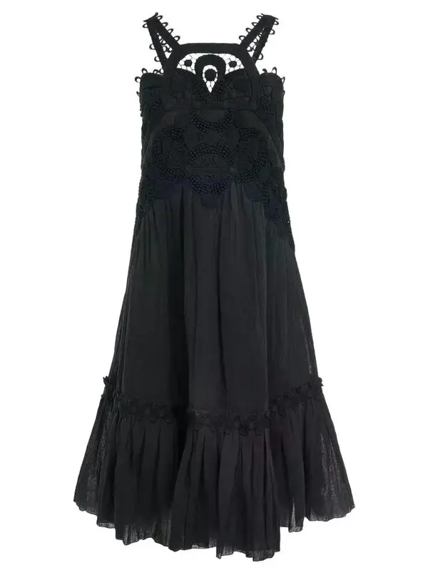 Chloé Embroidered Lace Midi Dress - Black