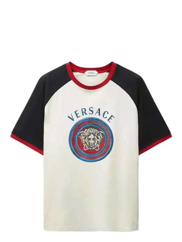 Versace Printed Cotton-jersey Regular T-shirt - Neutrals