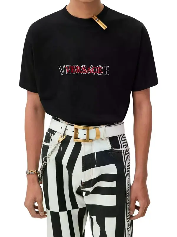 Versace Embroidered-logo Cotton-jersey Regular T-shirt - Black