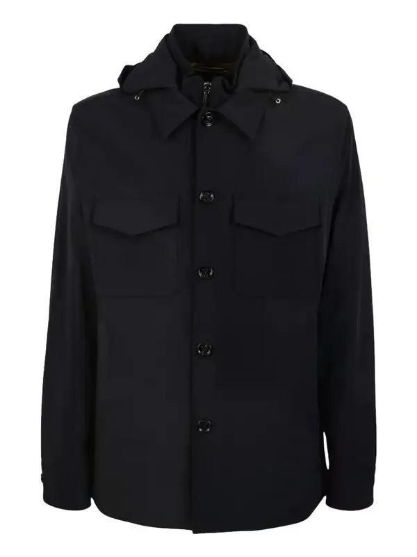 MOORER Dark Hooded Button-up Jacket - Blue