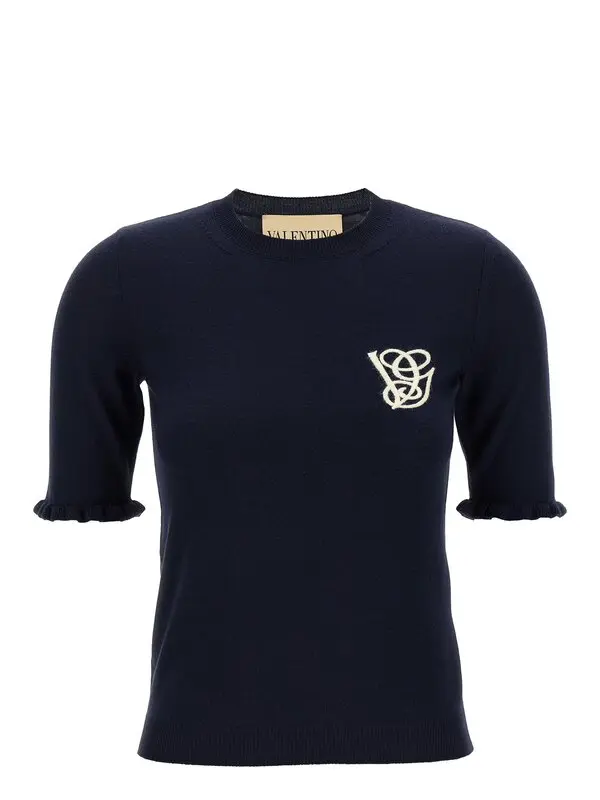 Valentino Garavani Wool Top With Vg Embroidery - Blue