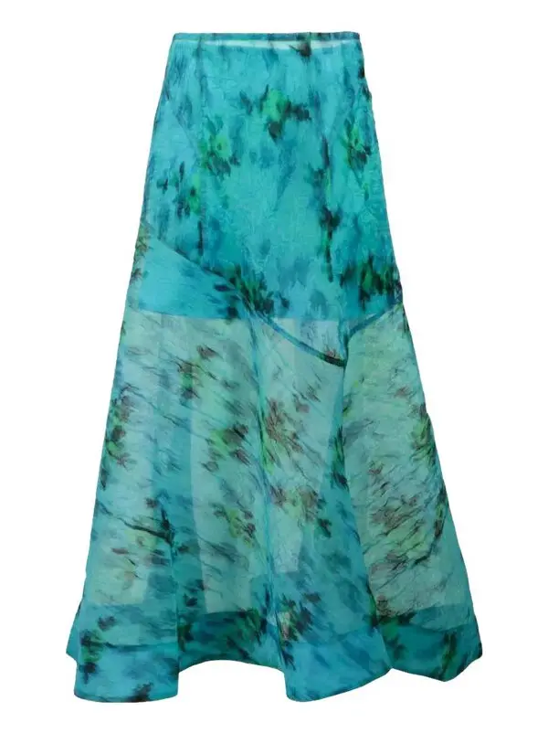 GANNI Abstract Pattern Organza Maxi Skirt - Blue