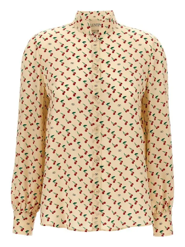 Valentino Garavani Cherryfic' Print Silk Shirt - Cream