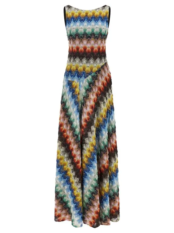 Missoni Raschel Knit Lace Pattern Sleeveless Long Dress - Multicolor