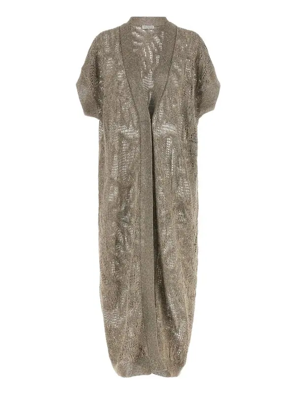 Brunello Cucinelli Linen And Cotton Mesh Knit Cardigan - Brown