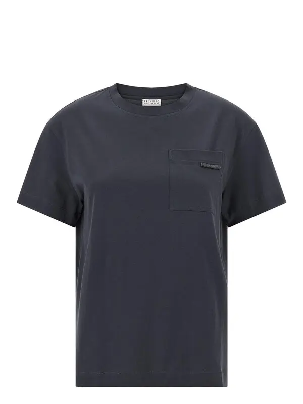 Brunello Cucinelli Shiny Tab Pocket T-shirt - Blue