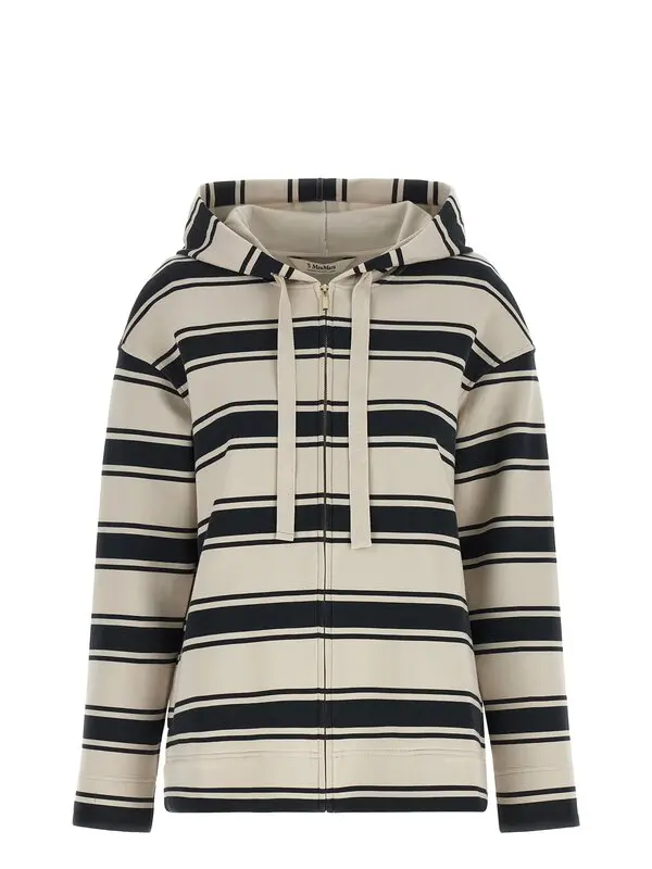 Max Mara Mmdream' Striped Zip-up Hoodie With Logo Embroidery - Blue