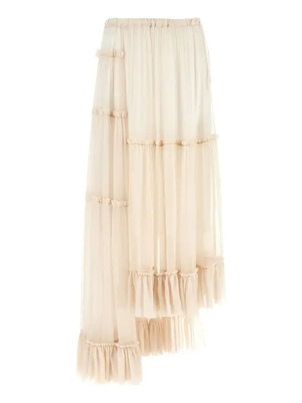 Dries Van Noten Long Ruffled Skirt In Silk Muslin - Cream