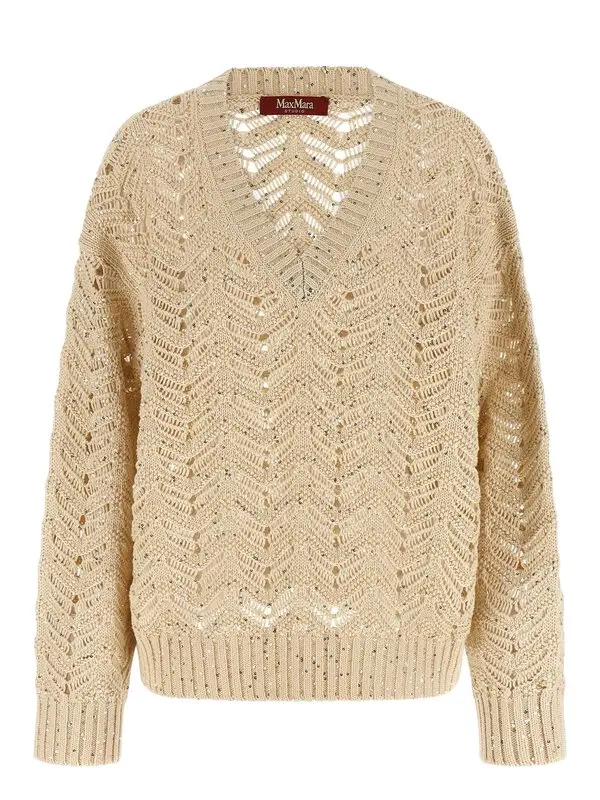 Max Mara Mstfelino Chevron Sequin Embellished Cotton Sweater - Cream