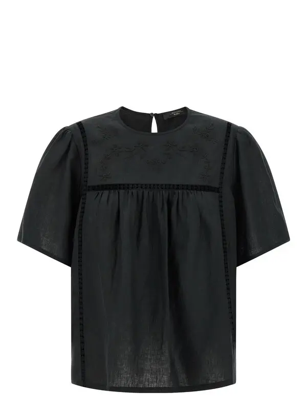 Max Mara Linen Embroidered Top - Black