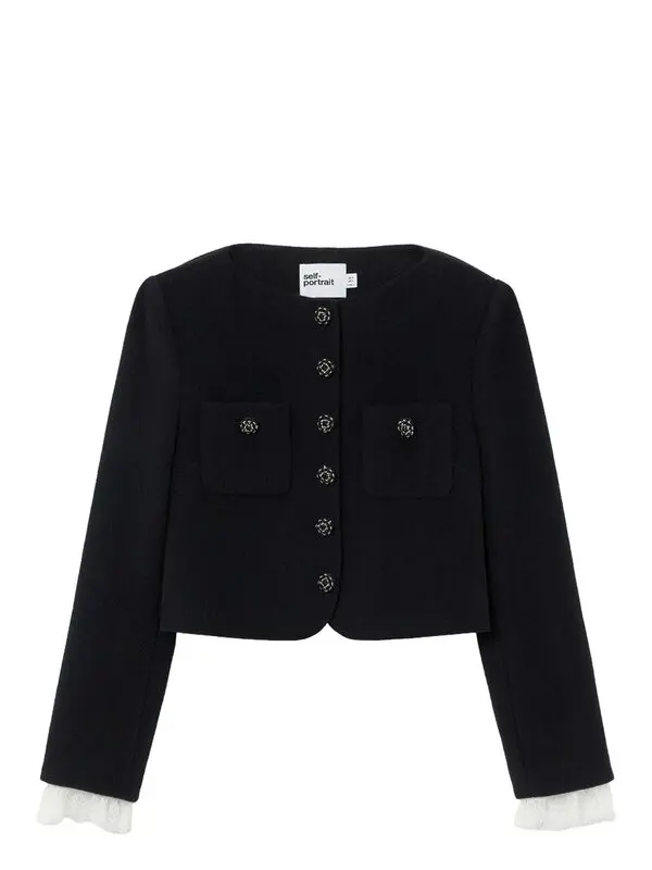 SELF-PORTRAIT Cropped Button-detailed Jacket - Multicolor