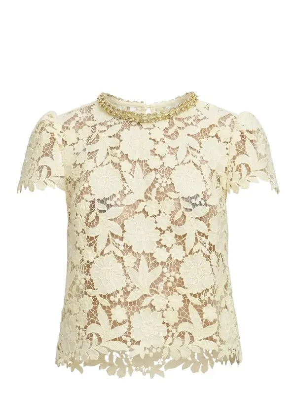 SELF-PORTRAIT Lace Top With Embellished Collar - Multicolor